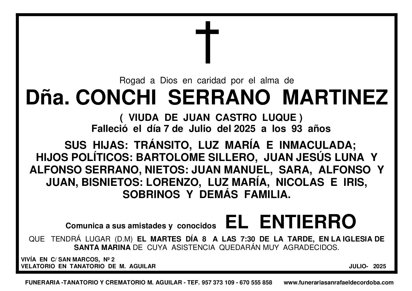 FUNERAL ROSA BERRAL ARIZA – Funeraria y Tanatorio San Rafael de Córdoba ...