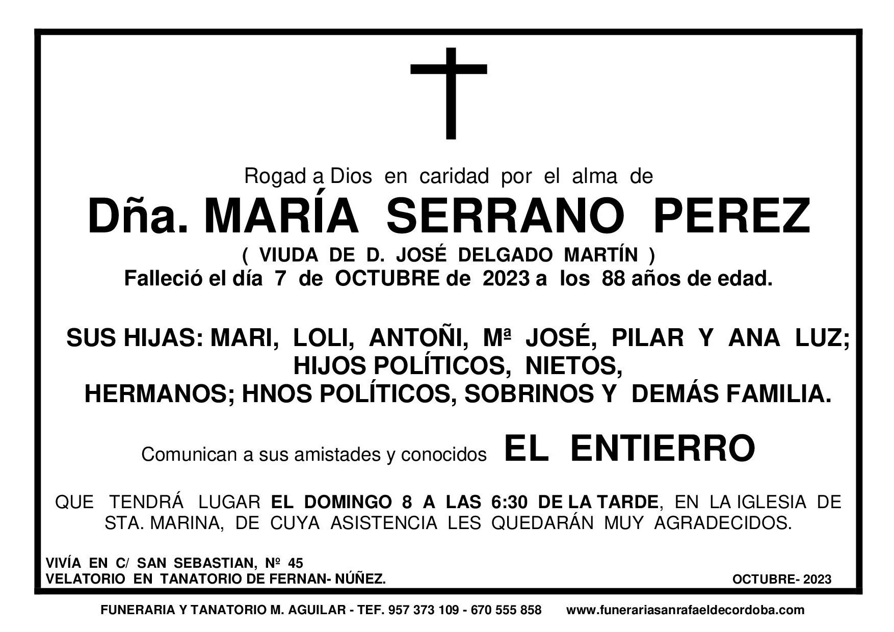 MARÍA SERRANO PEREZ – Funeraria y Tanatorio San Rafael de Córdoba ...